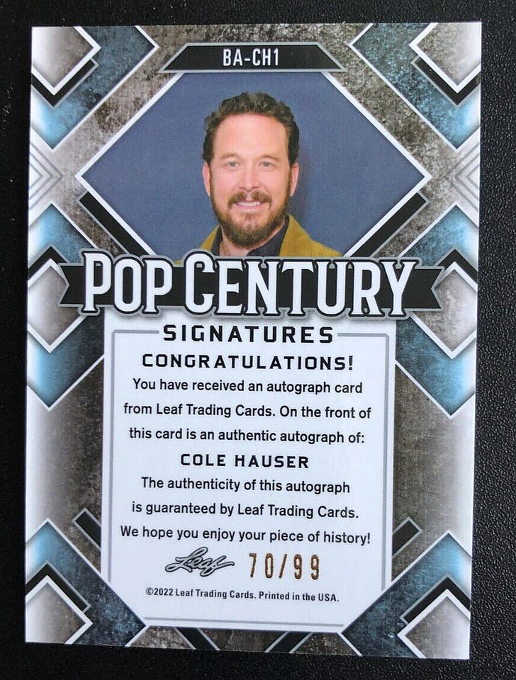 COLE HAUSER 2022 POP CENTURY AUTOGRAPH 70/99 SILVER CARD FROM ...
