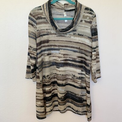 Long tunic top LG Cowl neck ¾ sleeve Per Seption Concept blouse ...