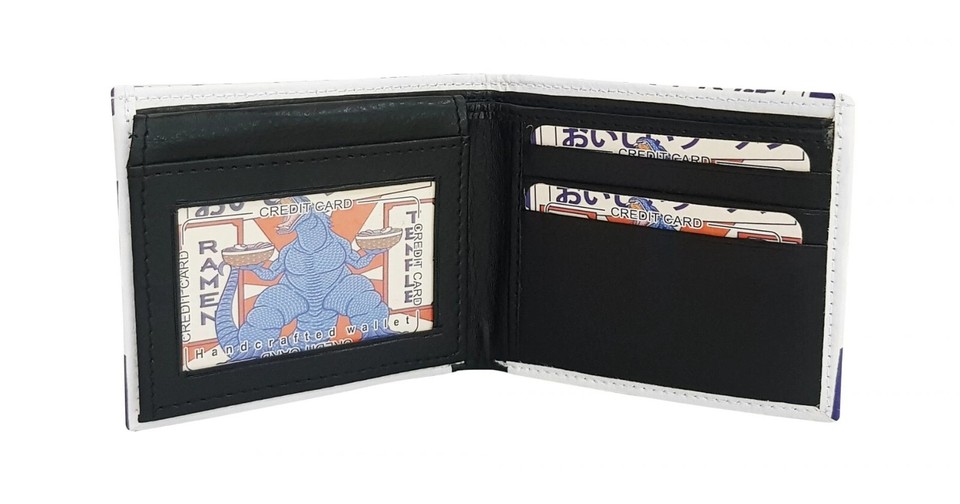 Godzilla Ramen Temple Design Handcrafted Wallet BI-Fold Vegan Leather ...