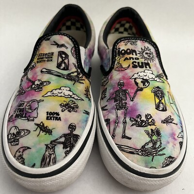 RARE VANS Shroom Doom Tie Dye Skeletons Skulls Slip-on Shoes Men’s Sz 4 ...