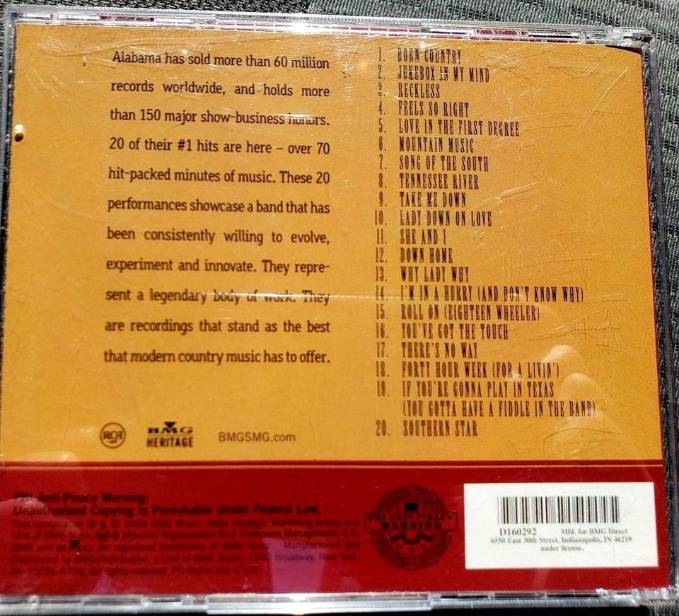 Ultimate Alabama: 20 #1 Hits by Alabama (CD, Oct-2004, BMG Heritage ...