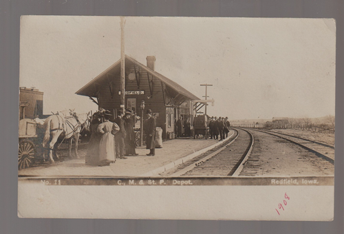 Redfield IOWA RPPC 1908 DEPOT Train Station C.M.&ST. P. R.R. CM&StP RR ...