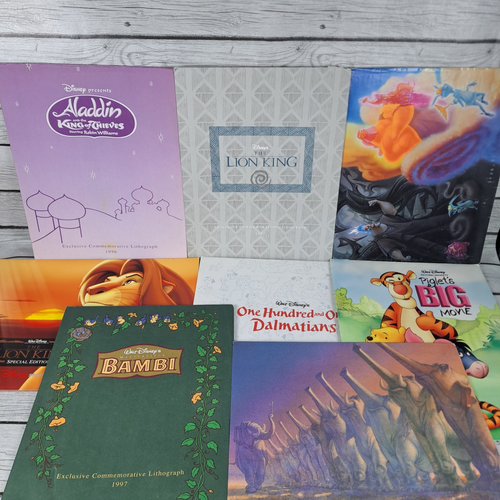Disney Store Lithograph Lot of 8 Vintage Aladdin Lion King Bambi 101 ...