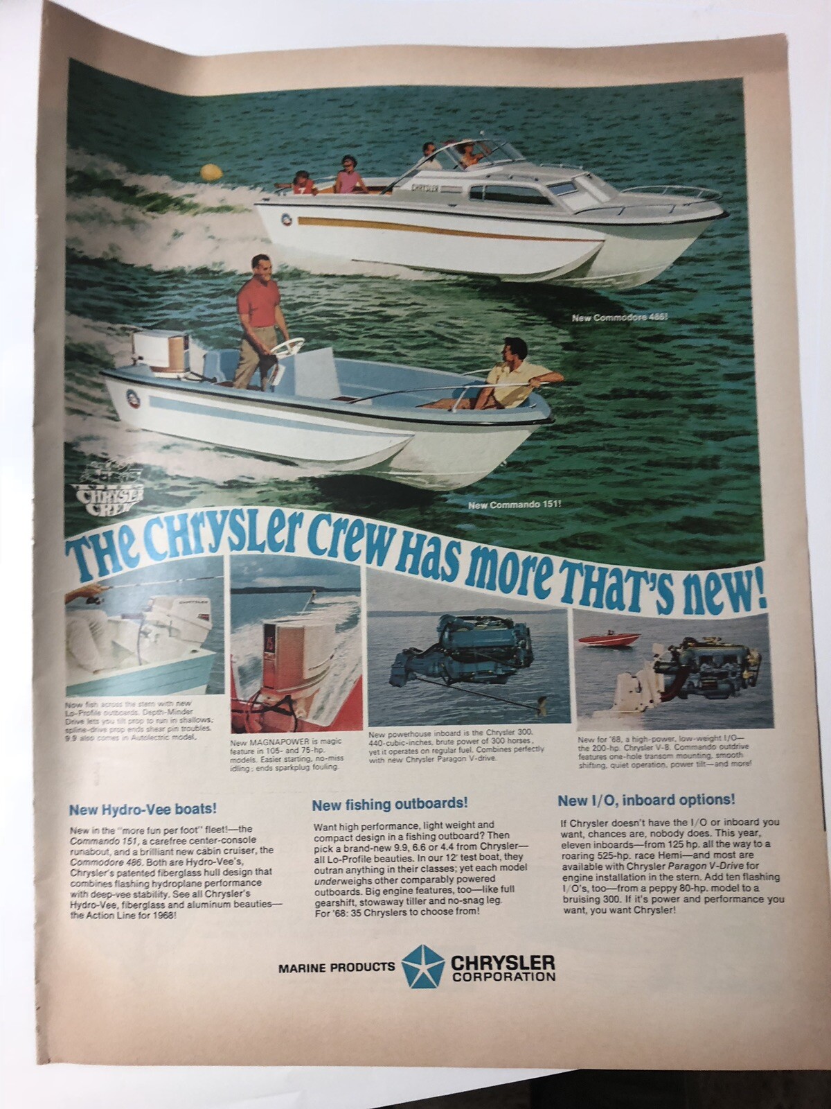 1968 Chrysler Commodore Commando Boat 13x10” ORIGINAL Ad - Great Garage ...