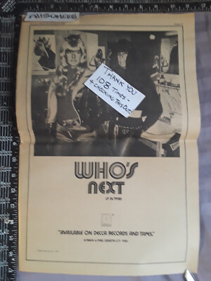 THE WHO, "Who's Next" LP RARE 1971 VINTAGE Large B & W PROMO AD POSTER ...