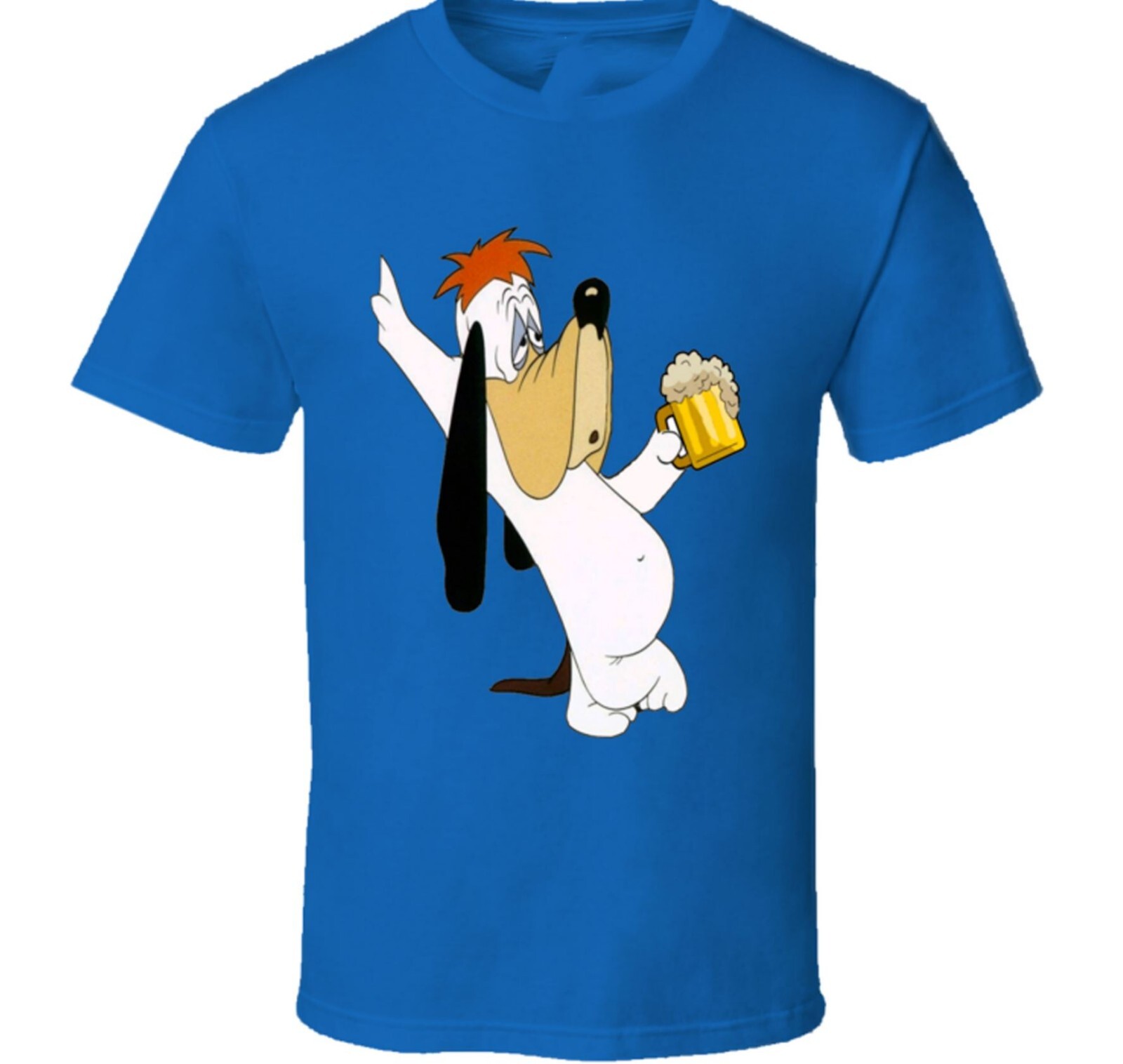 Droopy dog Cartoon Beer T-shirt Royal Blue Short Sleeve Retro Vintage ...