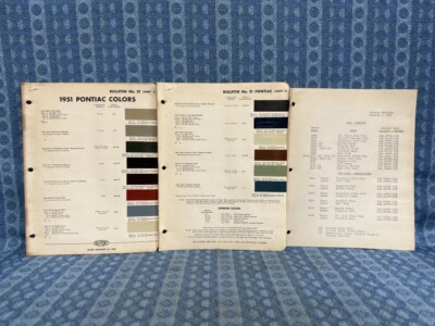 1951 Pontiac Original DuPont Paint Color Chip Chart - 4 Pages | eBay