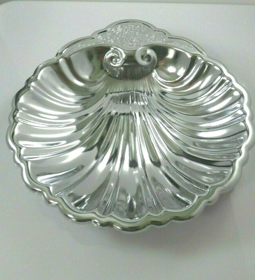 Vintage Silver Metal Silverplate? Scallop Clam Shell Serving Dish Lion ...