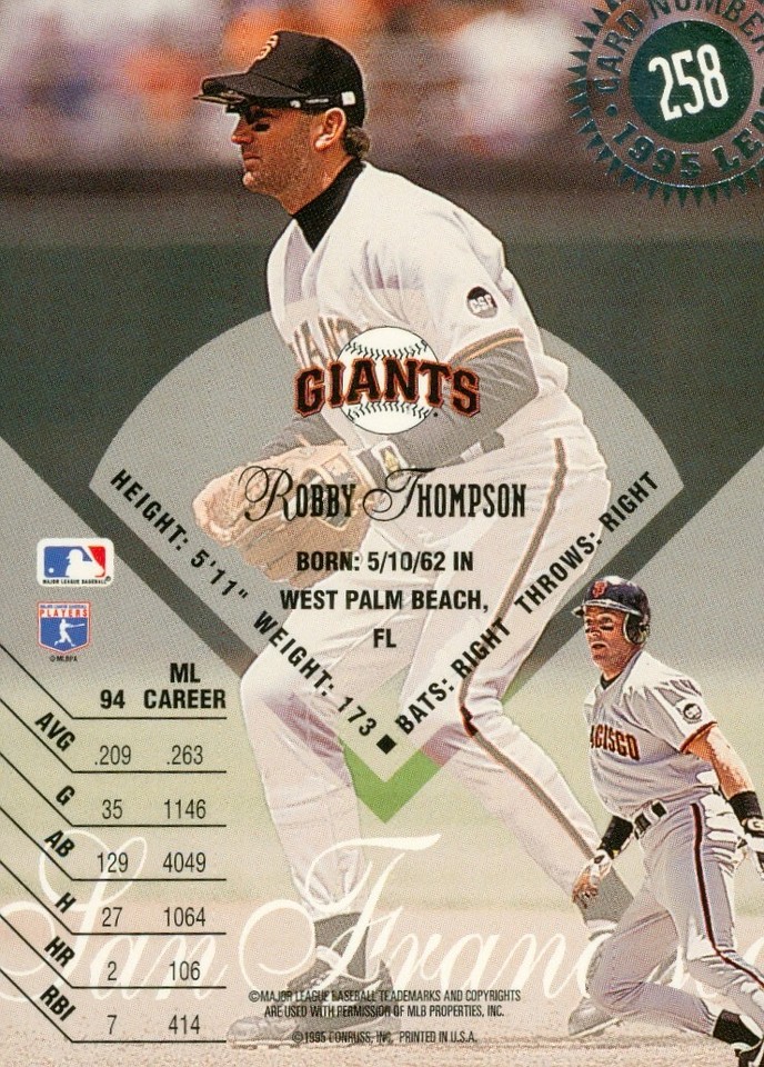 1995 Leaf Robby Thompson 258 Giants | eBay