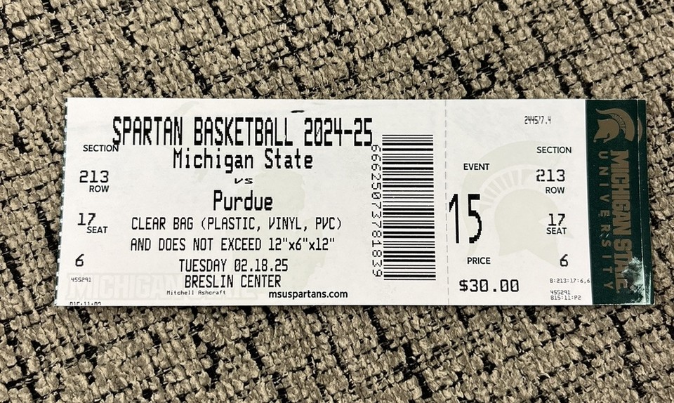 Michigan State Vs Purdue 2/18/25 Ticket Stub Basketball Spartans MSU ...