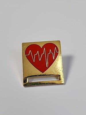 Heart Monitor Badge Holder Lapel Pin Gold Color Metal Red Heart * | eBay