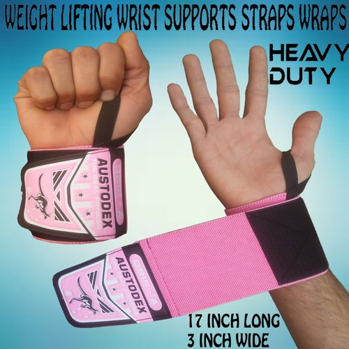 BODYBUILDING WEIGHT LIFTING GYM TRAINING WRIST SUPPORT BAR STRAPS WRAPS ...