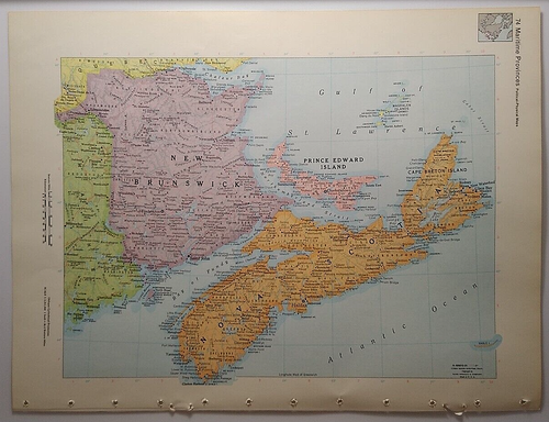 Vintage MARITIME PROVINCES Atlas Map 1964 Encyclopedia Britannica World ...
