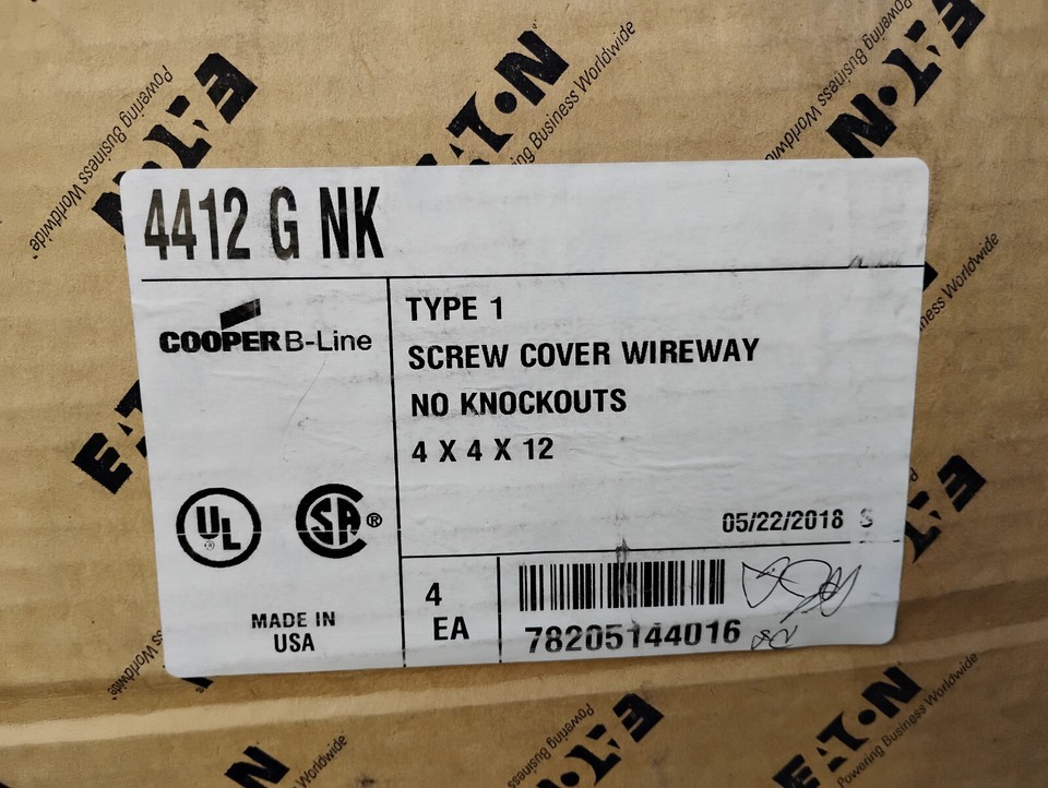 (1) Cooper B-Line 4412 G NK Screw Cover Wireway No Knockouts 4x4x12 (32 ...