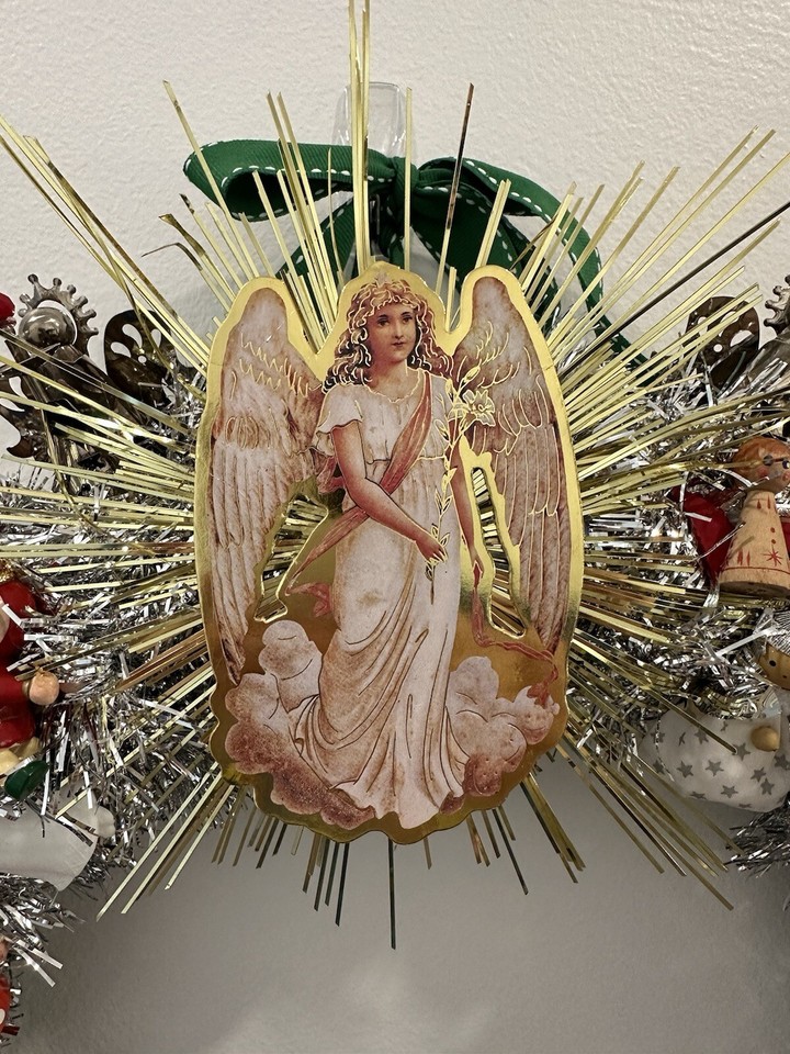 16” Handmade Christmas Ornament Wreath Vintage-Kitsch-Angels | eBay