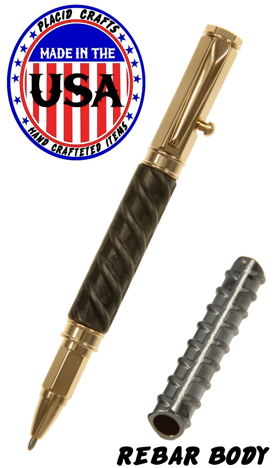 Vertex Bolt Action Ballpoint Pen with Rebar Body & 24ct. Gold Hardware ...