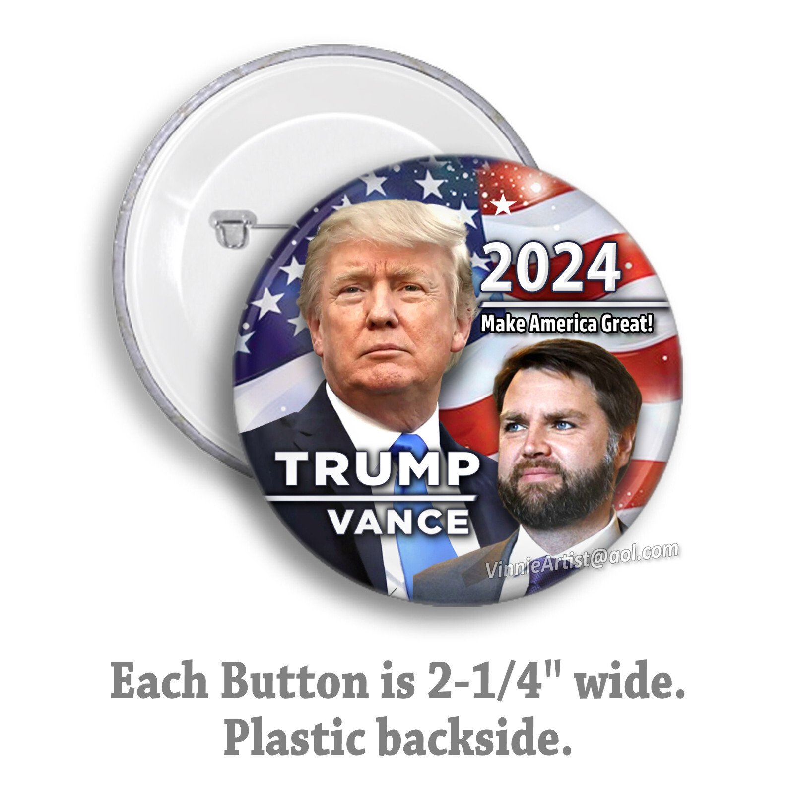 Trump Vance 2024 MAGA Button Political President Button 2.25" Pin Back ...