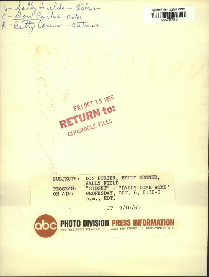 1965 Press Photo Sally Field, Don Porter, Betty Conner star in ABC show ...