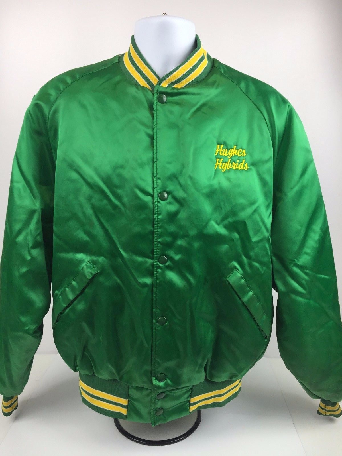 Vintage 70s 80s Green Satin Baseball Ringer Jacket Hu… - Gem