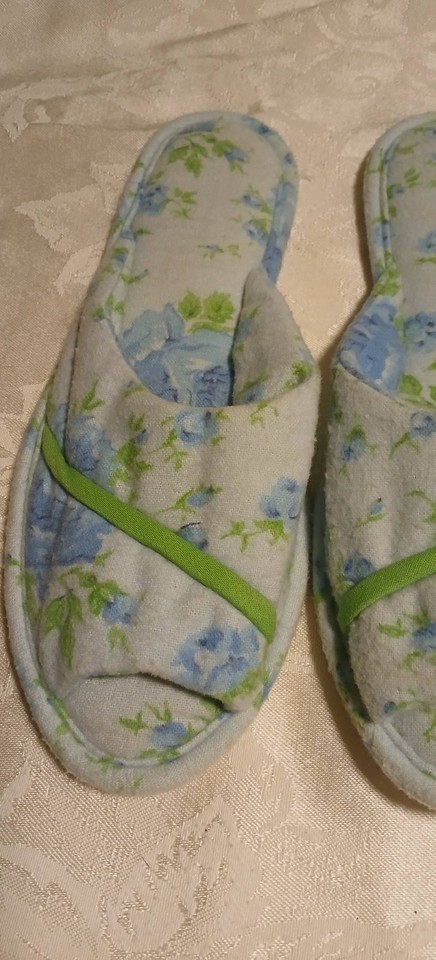 Vintage Sears House Shoes Slippers Blue Floral Slip on | eBay