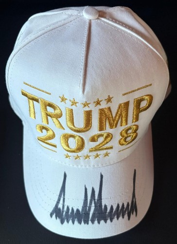 DONALD TRUMP SIGNED AUTOGRAPHED HAT WHITE TRUMP 2028 POTUS USA RARE PSA ...