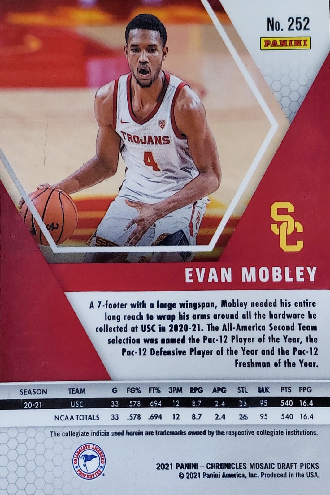 2021-22 Panini Chronicles Draft Picks - Mosaic Evan Mobley #252 (RC ...