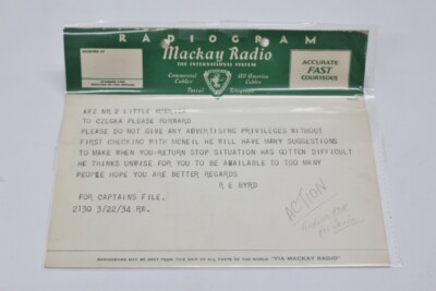 Radiogram Telegram Vintage Original Admiral Commander Richard E Byrd US ...