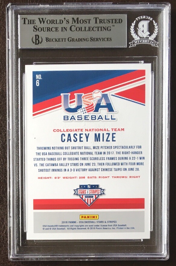 CASEY MIZE SIGNED 2018 USA BASEBALL STARS & STRIPES #6 RC AUTO BECKETT ...