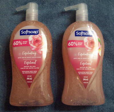 New 2x Softsoap Exfoliating Body Wash- 32 oz each-Pink Rose & Sweet ...