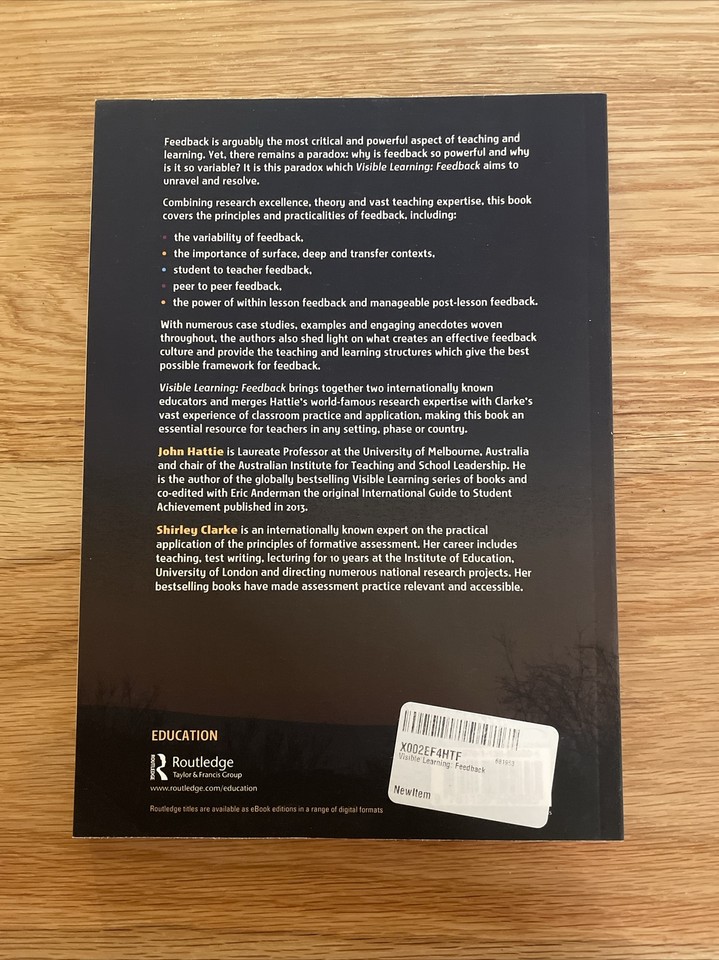 Visible Learning: Feedback by Shirley Clarke and John Hattie (2018 ...
