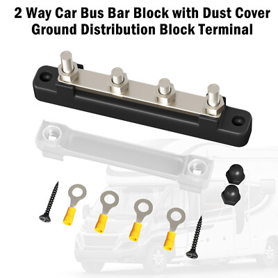 2 Way Car Bus Bar Block w Dust Cover Distribution Terminal For Auto ...