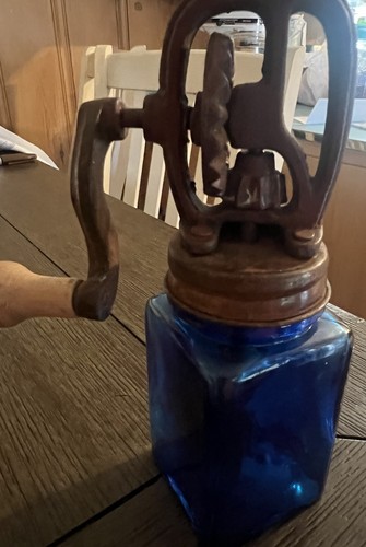 Vintage Small Butter Churn Reproduction Cobalt Blue Glass | eBay