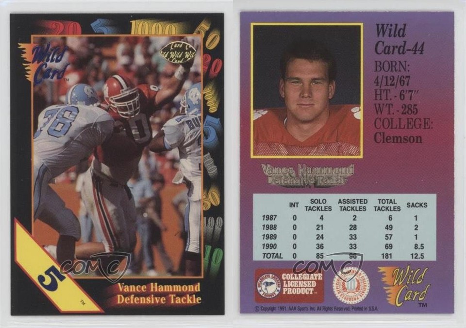 1991 Wild Card Draft 5 Stripe Vance Hammond #44 1qa | eBay