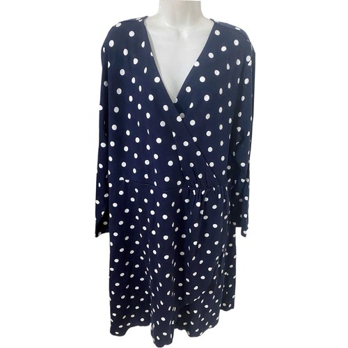 Loft Plus Navy White Polka Dots Faux Wrap Womens 22W V Neck Dress Lined ...