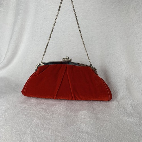 Lapis Red Velvet Handbag Chain Strap Rhinestone Clasp Evening Bag ...