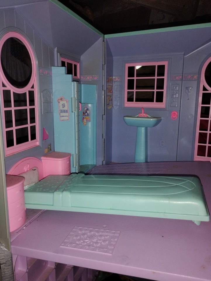 Vintage Barbie Talking Townhouse Folding Fold Out House Purple Retro NO ...