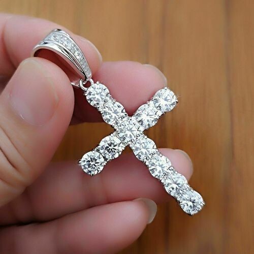 Lab-Created 2CT Round Cut Diamond Cross women's Pendant 14K White Gold ...