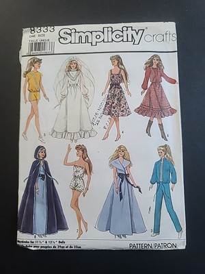 VTG Simplicity 8333 Fashion Doll Clothes Pattern 11.5" Barbie Wedding ...