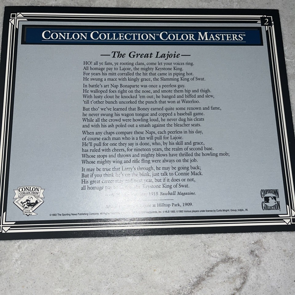 1993 CONLON BASEBALL-COLOR MASTERS-8x10PHOTO CARDS COMPLETE SET.+Feller ...