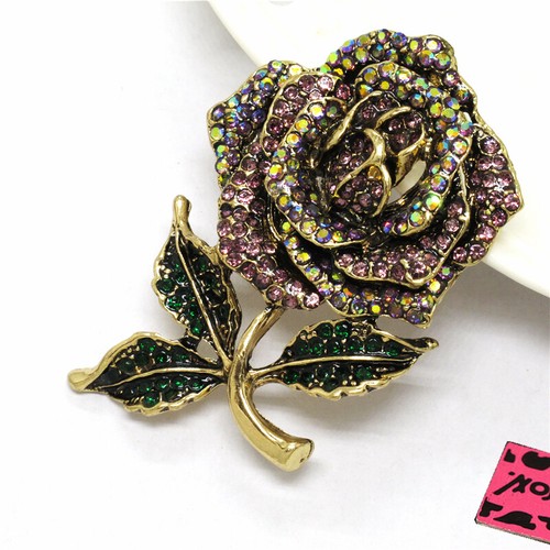 New Purple Crystal Enamel Vintage Rose Flower Fashion Women Charm ...
