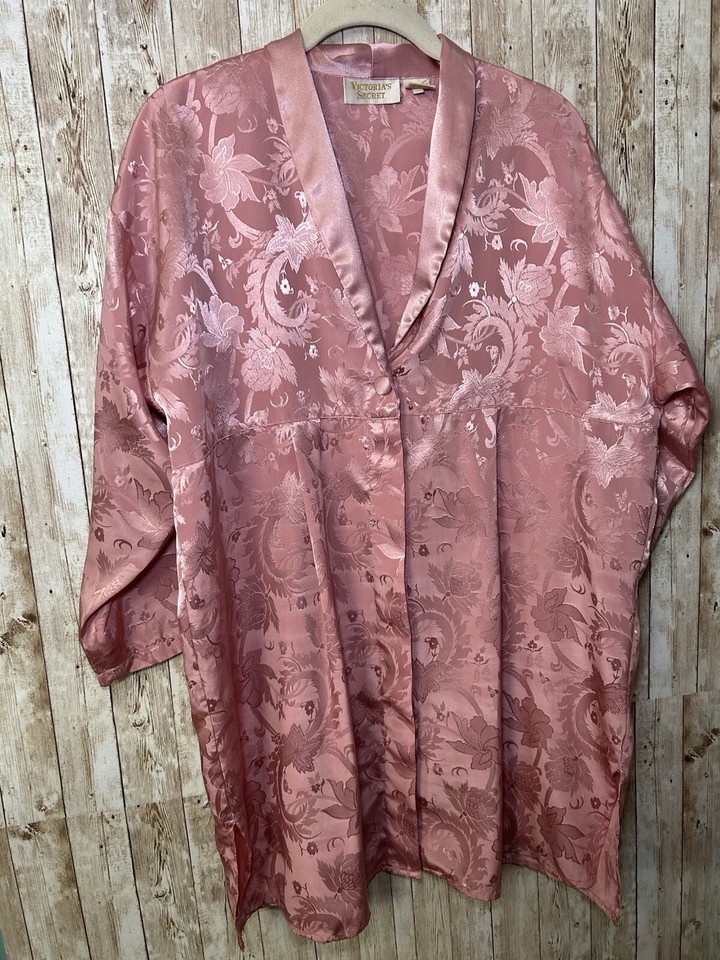 Vintage Victorias Secret Satin Blush Night Shirt Gold Label M/L Floral ...