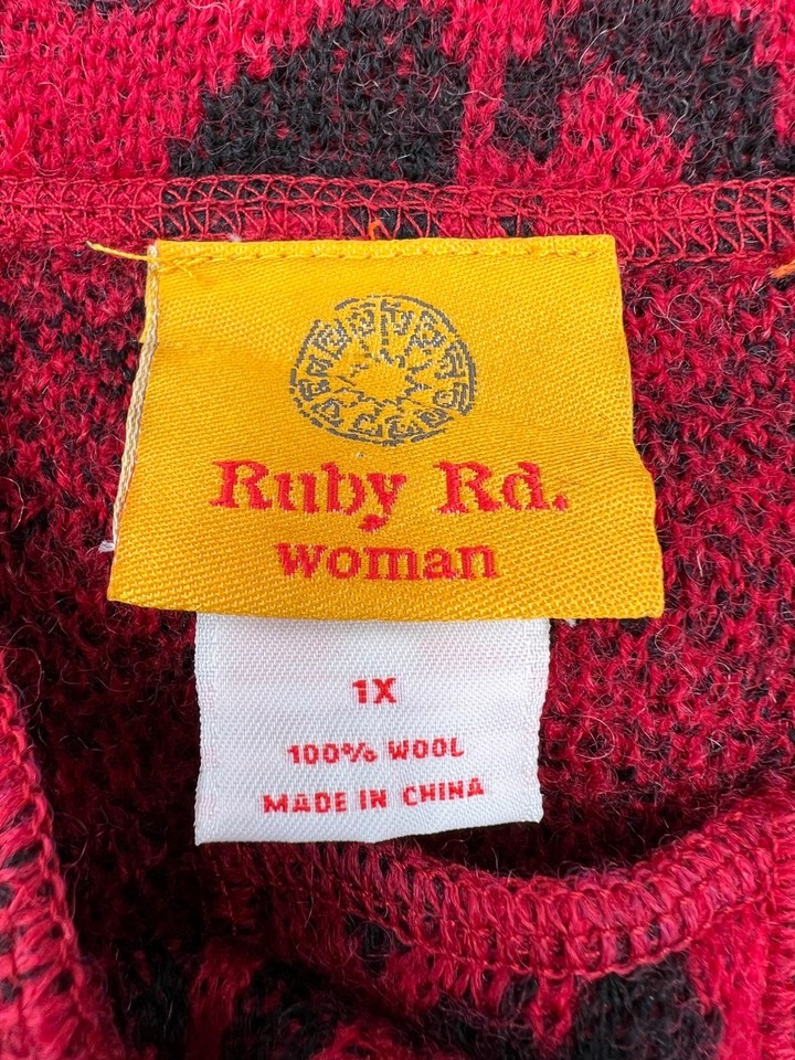 Ruby Rd. Woman Red & Black Leopard Print Wool Cardigan Jacket 1X Button ...