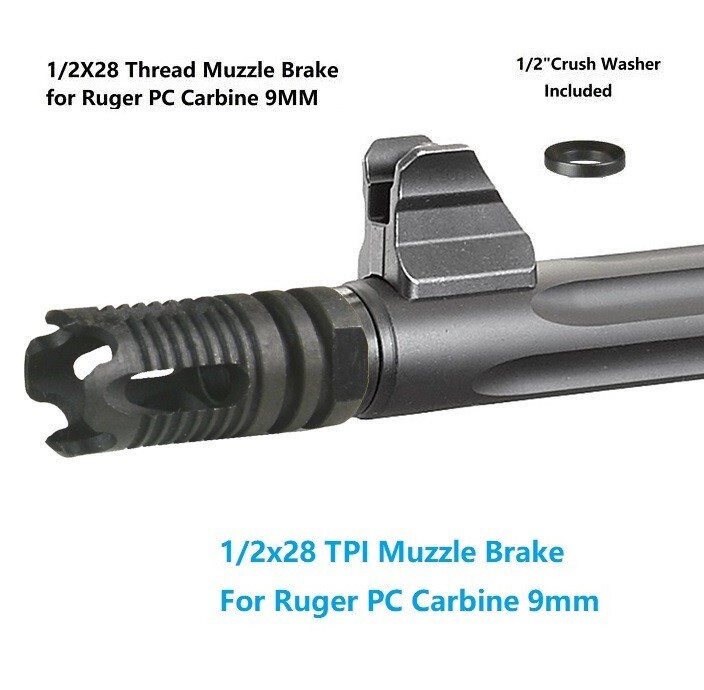All Steel 1/2x28 TPI Low Concussion Muzzle Brake Compensator For Ruger ...