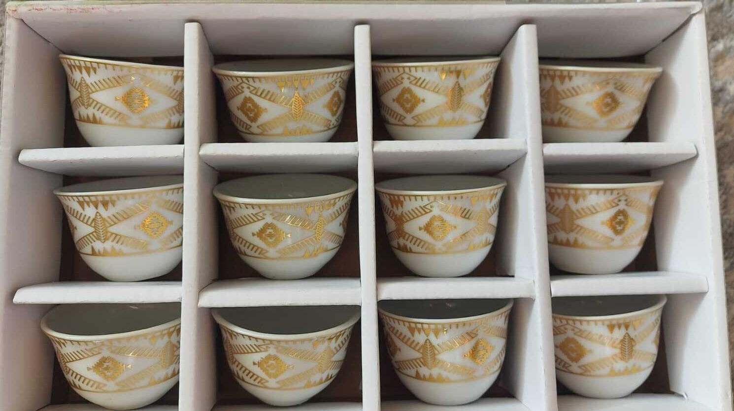 Porcelain Set of 12 Turkish Arabic Tea Glasses Small Kahwa Gawa Cups ...