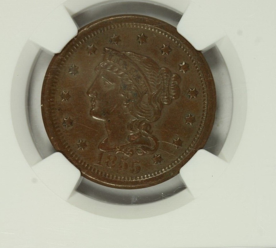 1855 Upright 55 Braided Hair Large Cent : NGC AU53 | eBay