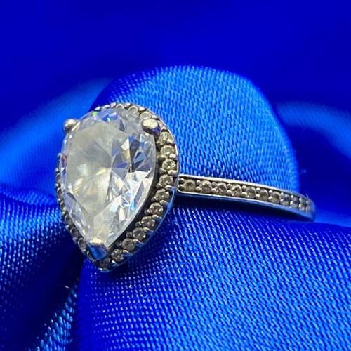 Pandora Sterling Silver Pear or Teardrop Halo Ring ~ Size 8.5 | eBay