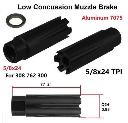 Al 7075 T6 Anodized Black 308 Linear Compensator Muzzle Brake 5/8x24 ...