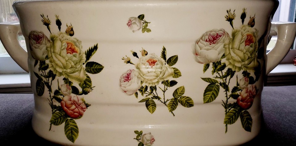 Vintage Floral Countryside Enamel On Metal Foot Bath Planter w/ Handles ...