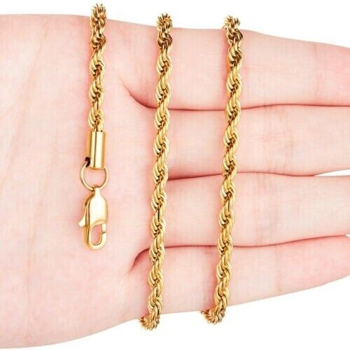 Gold Plated Stainless Steel Men's Women's Necklace Hip Hop Rope Chain ...