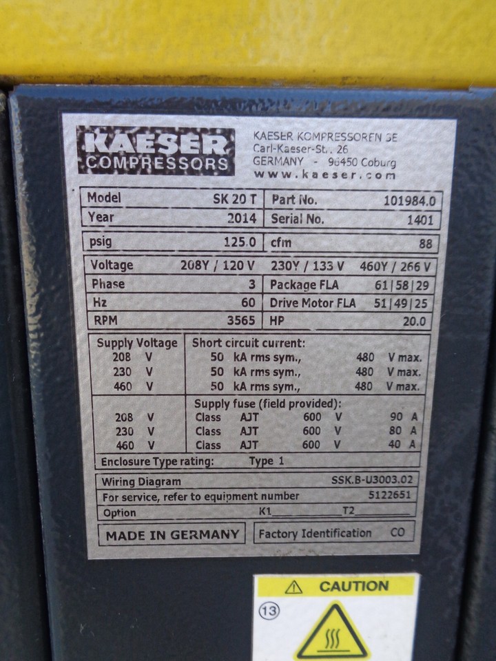 2014 Kaeser SK20T 20 hp rotary screw air compressor with air dryer | eBay